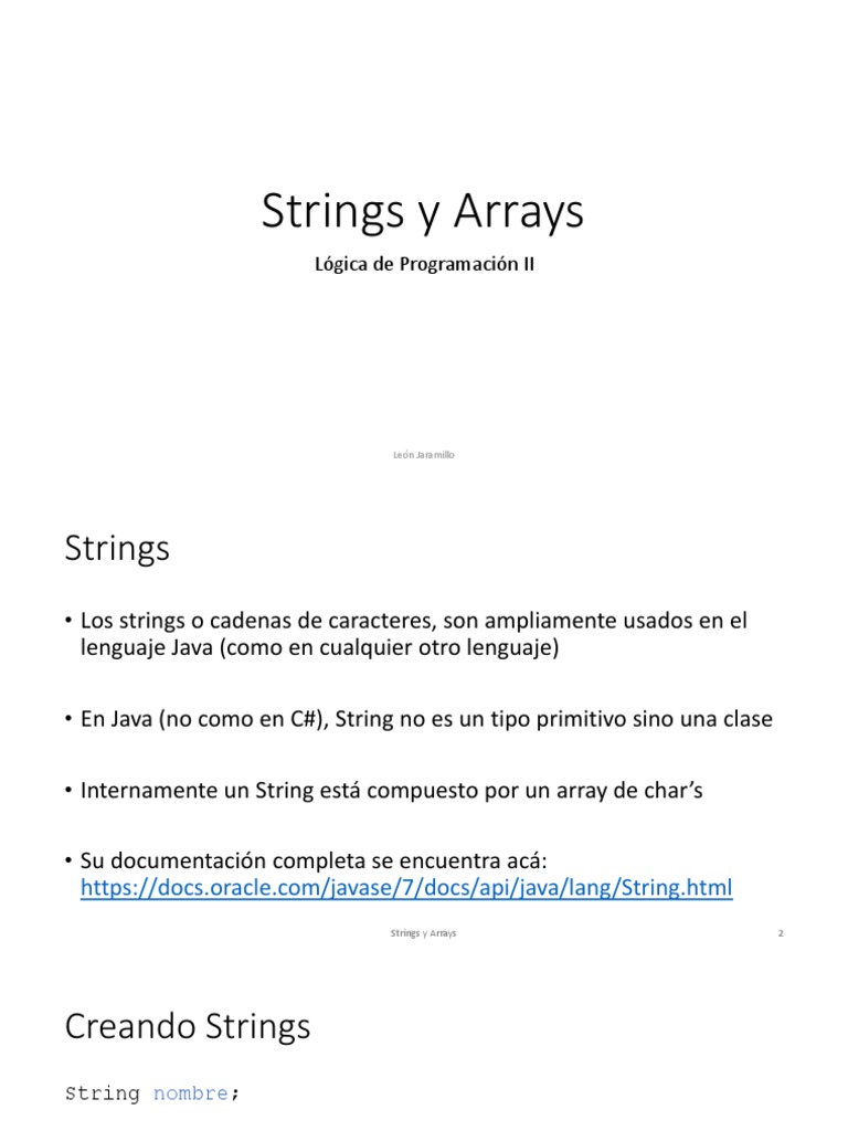 03 - Strings y Arrays | PDF | Cadena (informática) | Estructura de datos de matriz
