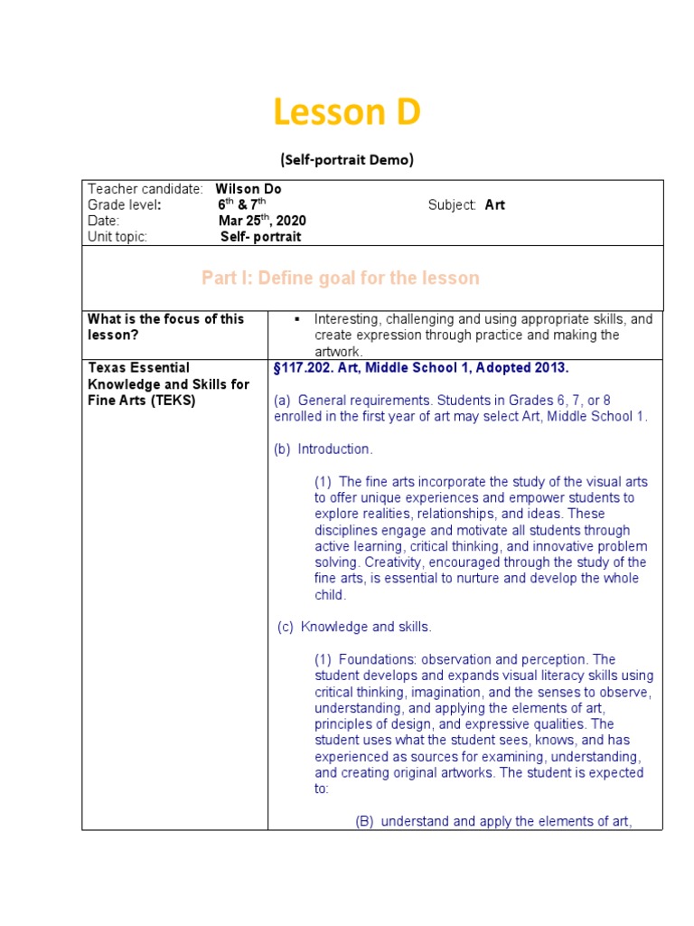Lesson D Self Portrait | PDF | Critical Thinking | Creativity