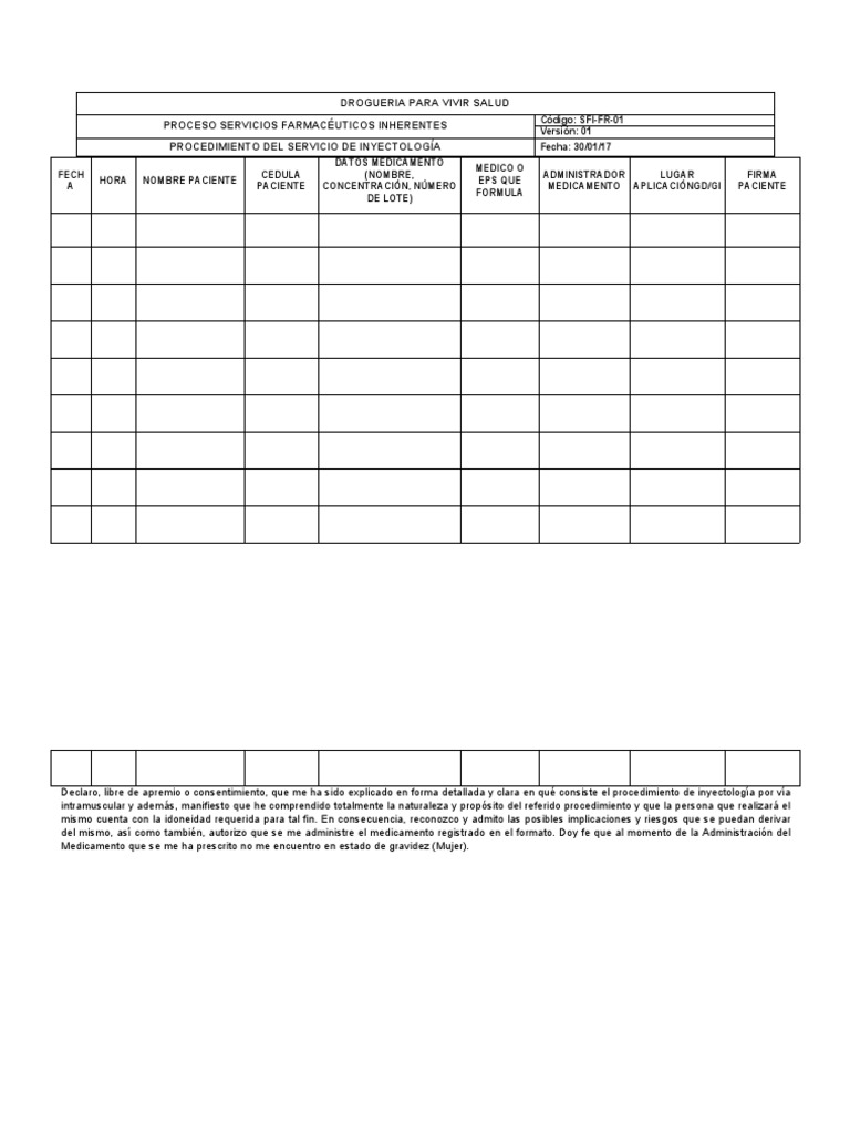 Formato para Inyectología y Consentimiento | PDF