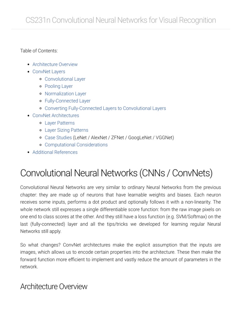 CS231n - Convolutional-Networks 1 | PDF | Emerging Technologies | Artificial Neural Network
