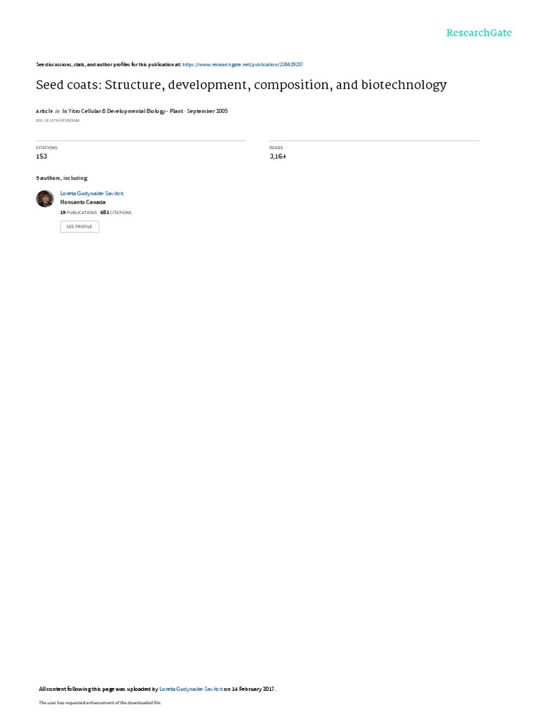 Seed Coats: Structure, Development, Composition, and Biotechnology ...