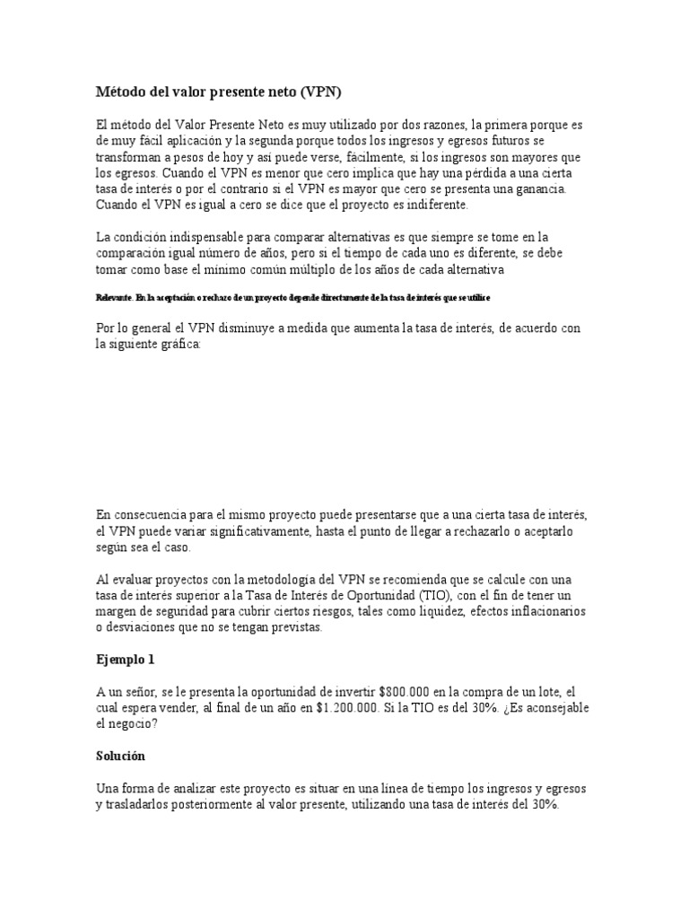 Un análisis del método del valor presente neto (VPN) y su aplicación para la evaluación de ...