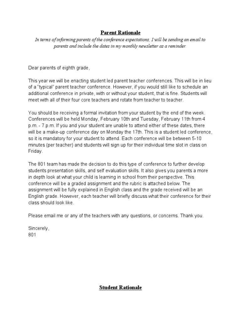 Eighth Grade Student-Led Conferences | PDF | Rubric (Academic) | Teachers