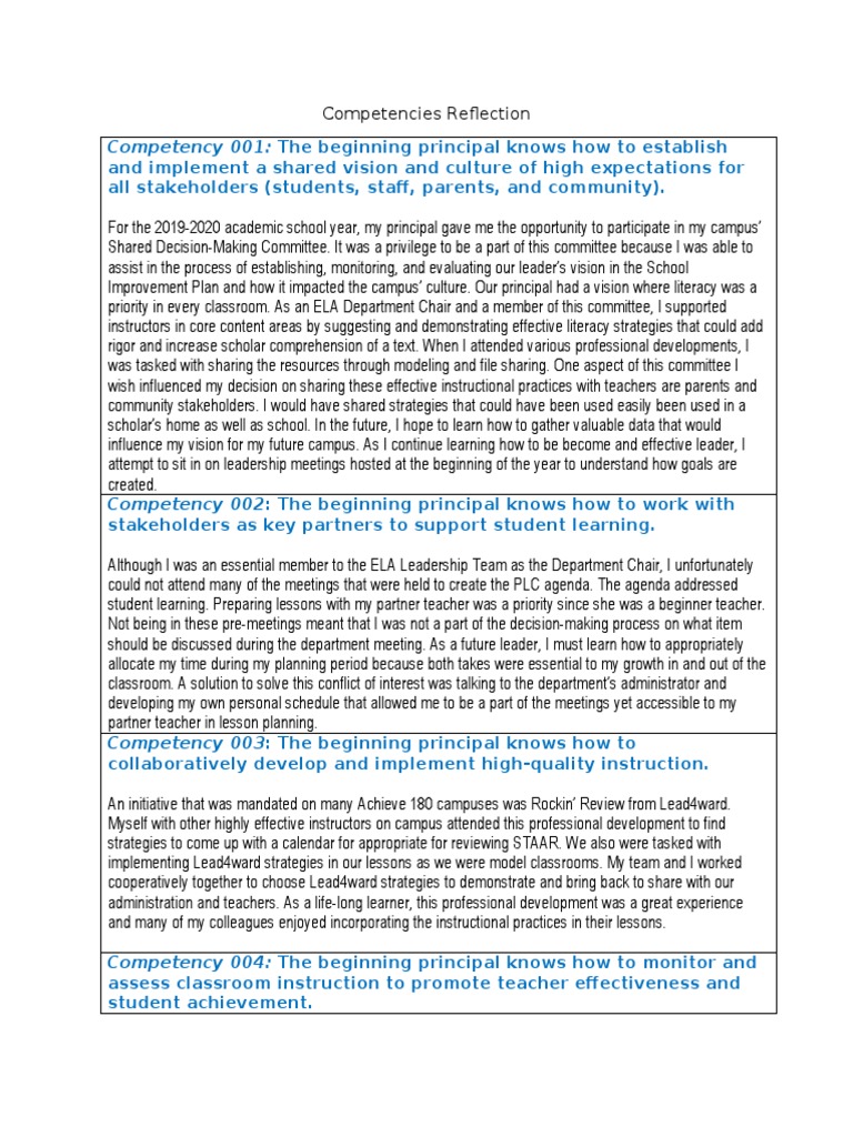 Compentecies Reflection | PDF | Competence (Human Resources) | Teachers