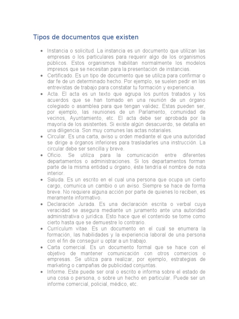 Tipos de Documentos Que Existen | PDF | Comunicación | Gobierno