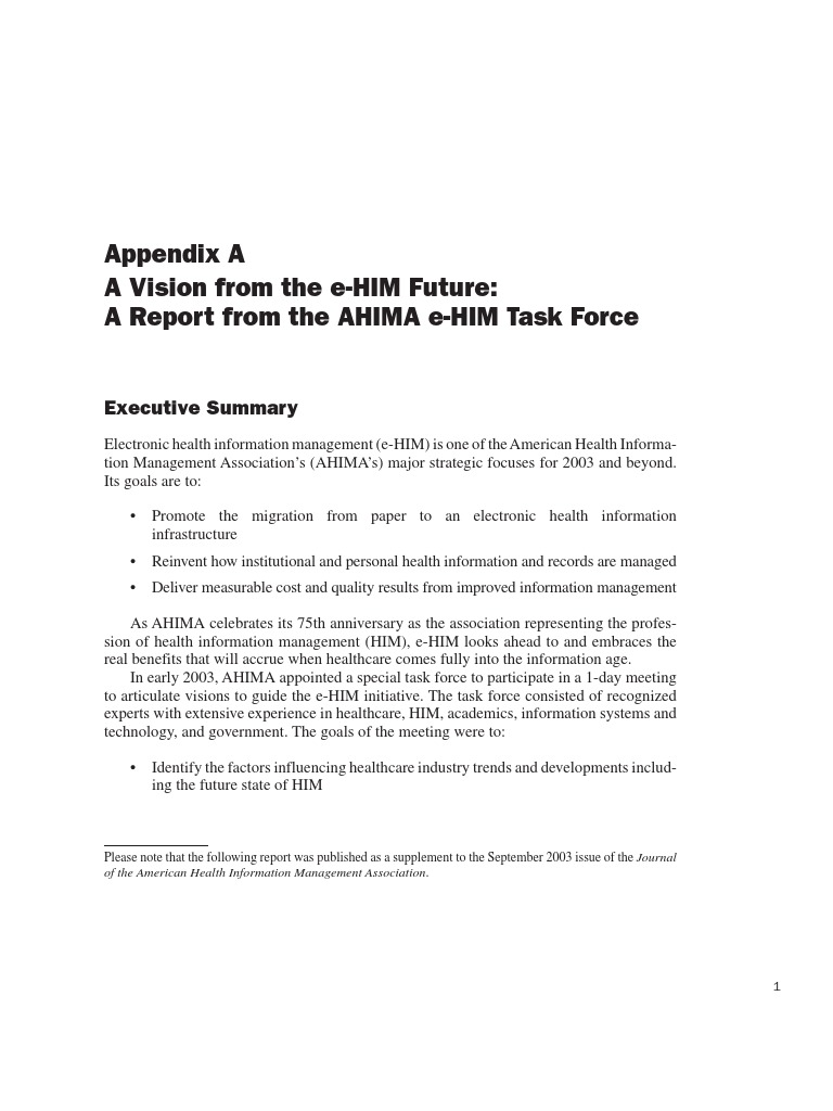Appendix A A Vision From The e-HIM Future: A Report From The AHIMA e ...
