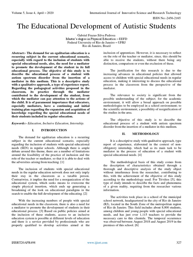 The Educational Development of Autistic Students | PDF