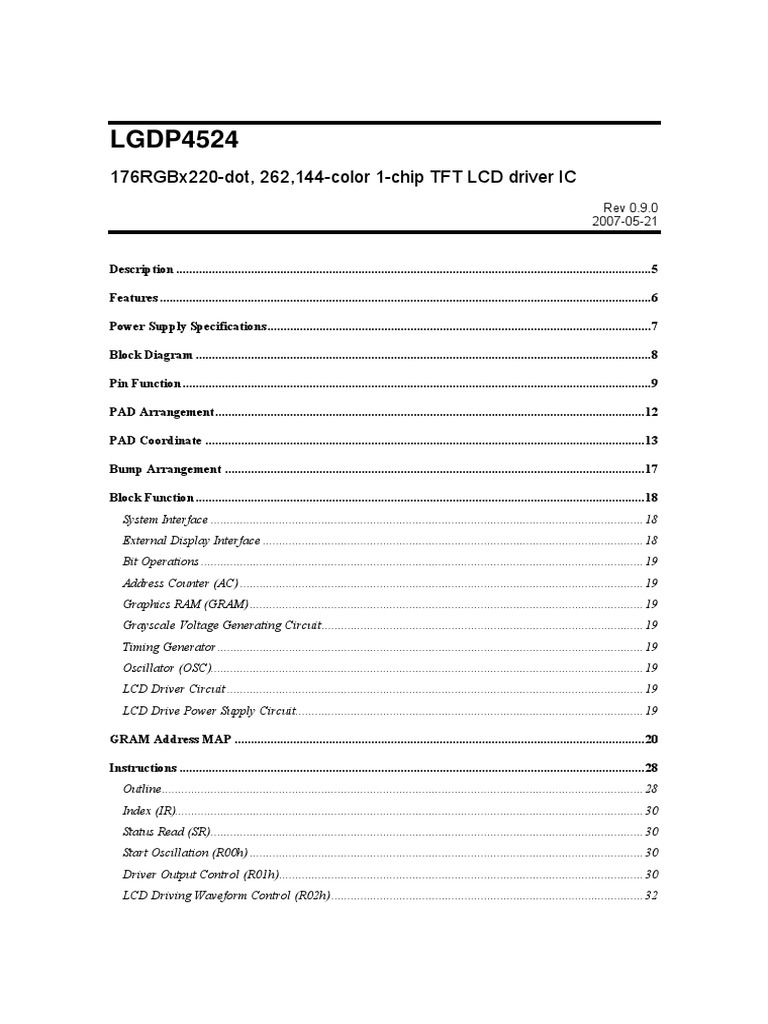 Lgdp4524: 176Rgbx220-Dot, 262,144-Color 1-Chip TFT LCD Driver Ic | PDF ...