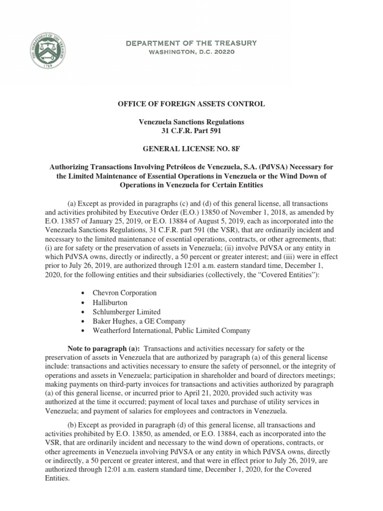 OFAC General License for PdVSA Operations | PDF | Office Of Foreign ...