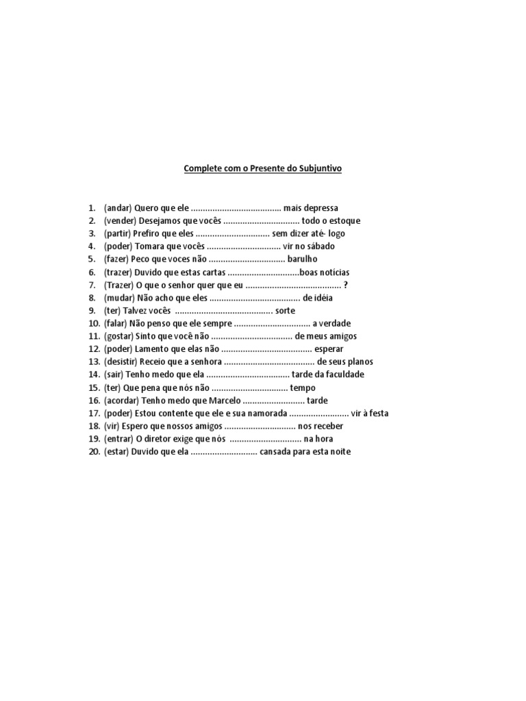 Exercícios de Presente do Subjuntivo | PDF