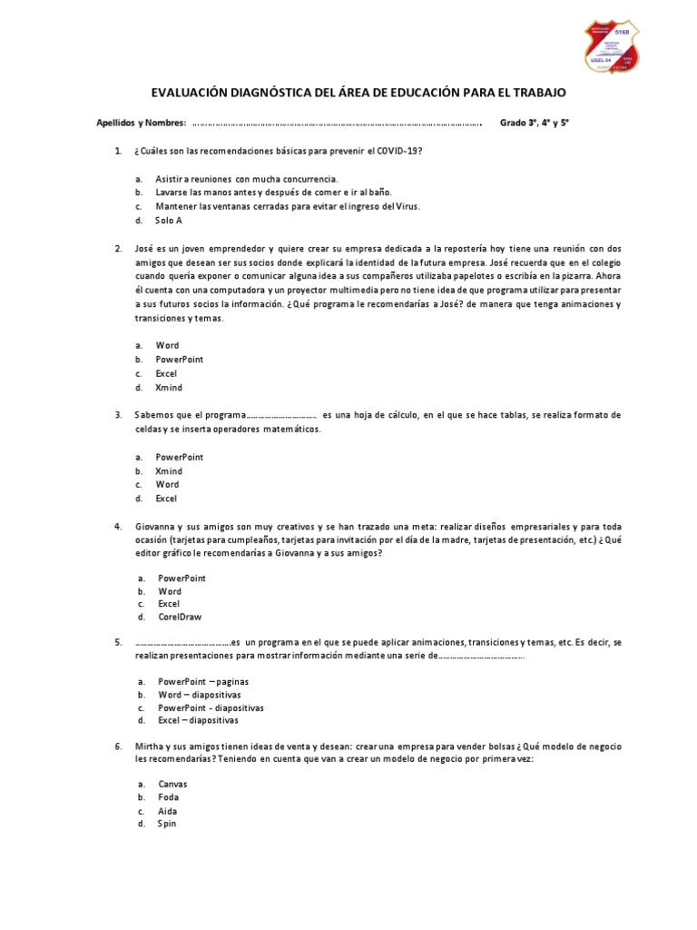 Eval. Diagnóstica - Ept | PDF | Microsoft Excel | Hoja de cálculo
