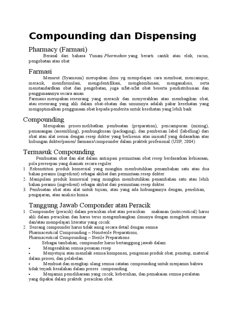 Perbedaan Compounding dan Dispensing | PDF