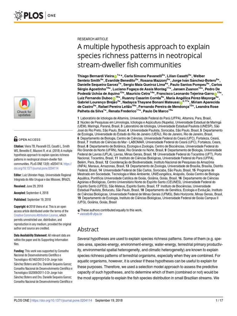 2018 Vieira Et Al Multiple Hypothesis PDF | PDF | Organismos | Academia