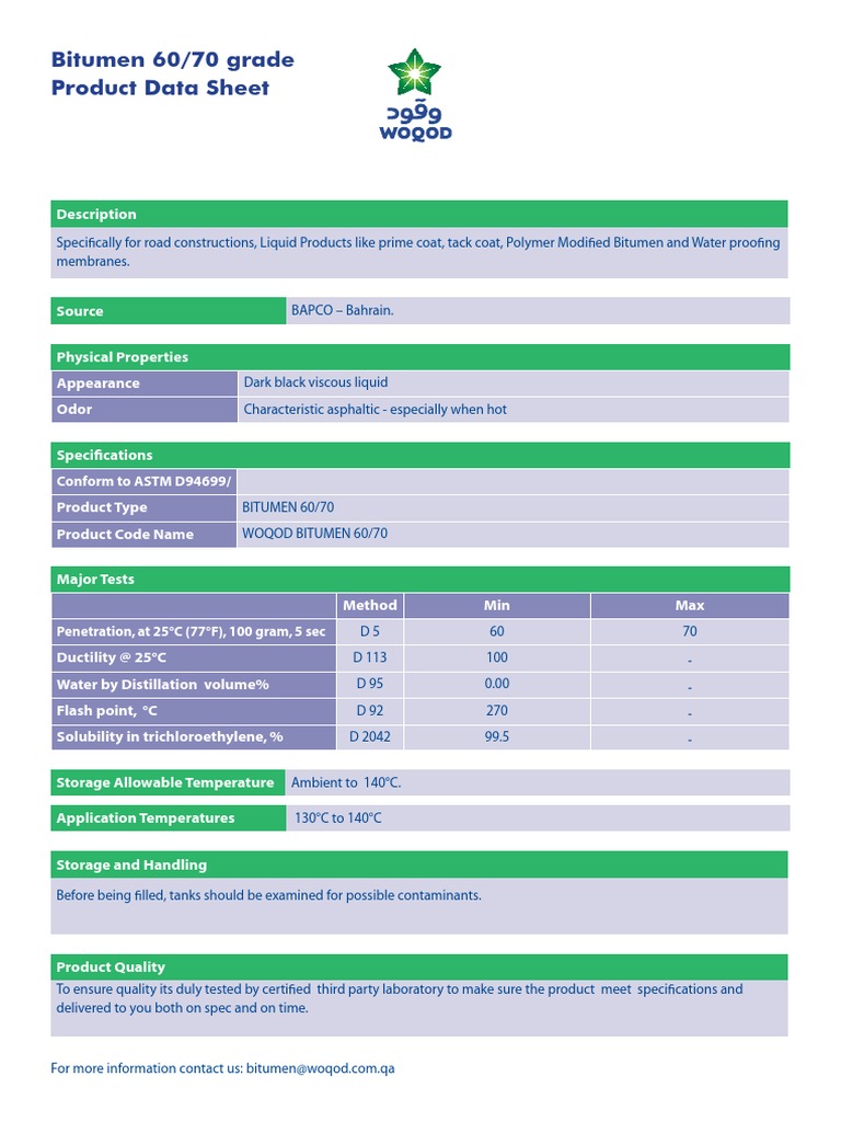 Bitumen 60/70 Grade Product Data Sheet | PDF