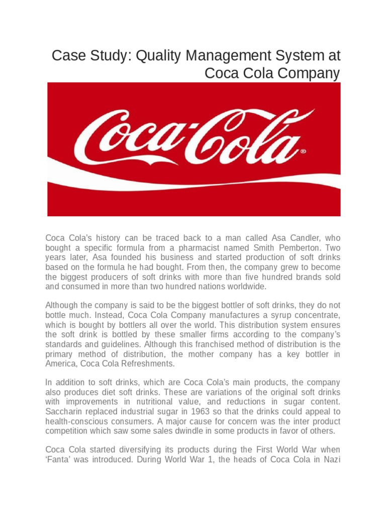 Case Study - Quality Management System at Coca Cola Company - Docx ... Case Study - Quality Management System at Coca Cola Company - Docx ...