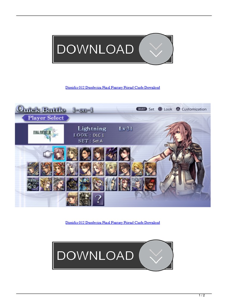 Dissidia 012 Duodecim Final Fantasy Friend Cards Download PDF ...