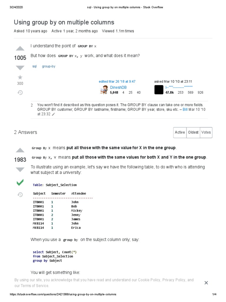 SQL - Using Group by On Multiple Columns - Stack Overflow | PDF | Clause | Table (Database)