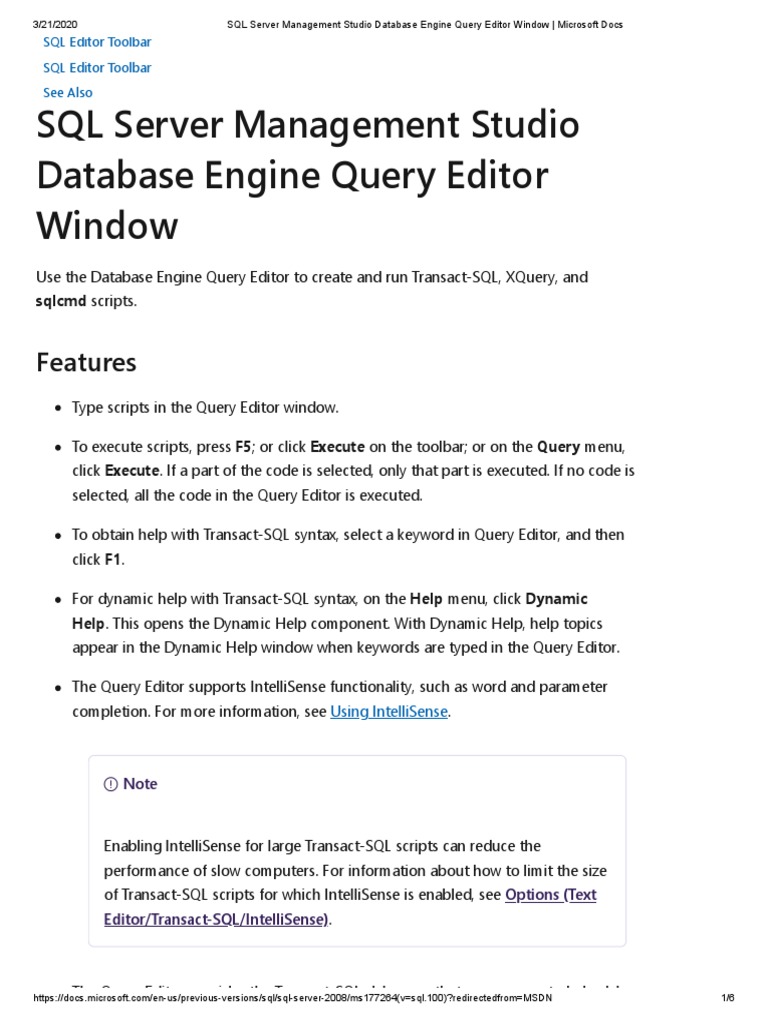 SQL Server Management Studio Database Engine Query Editor Window ...