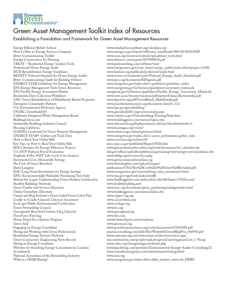 Green Asset Management Toolkit Index of Resources | PDF | Efficient ...