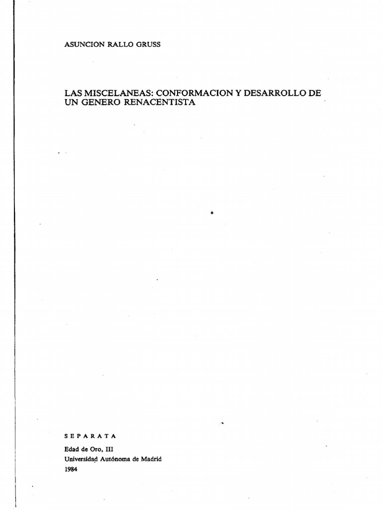 1 Rallo Gruss Las Miscelaneas. Conformacion y Desarrollo de Un Genero ...