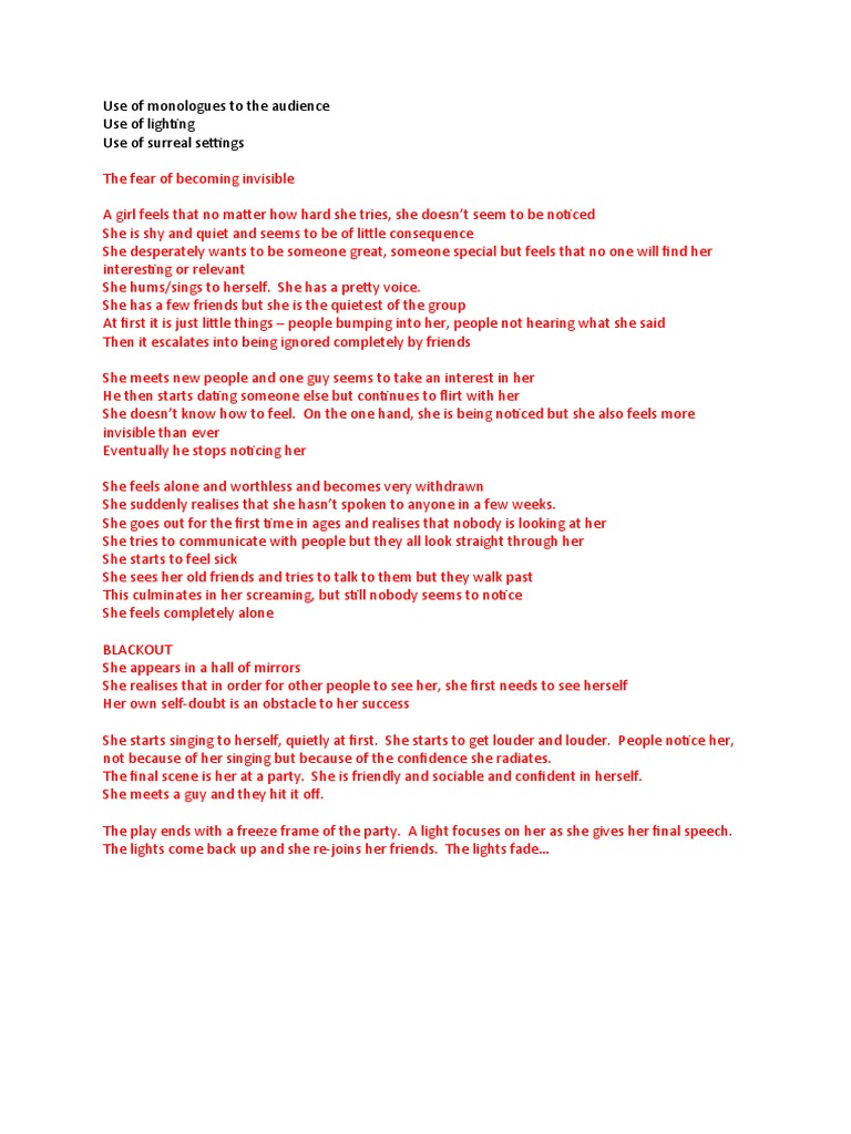 Use of Monologues To The Audience Use of Lighting Use of Surreal ...