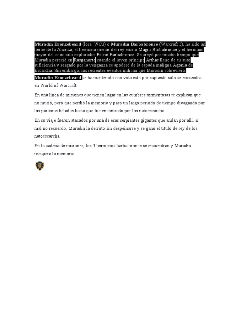 Muradin: De Héroe a Rey Natoescarcha | PDF