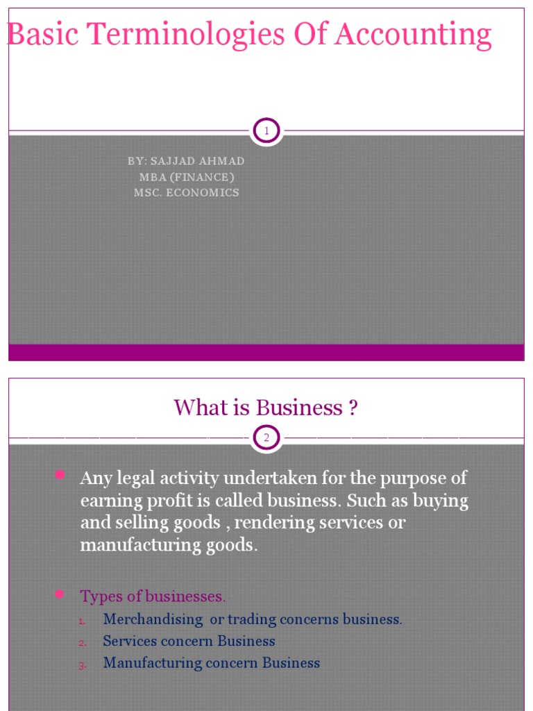Basic Terminologies of Accounting | PDF | Financial Transaction ...