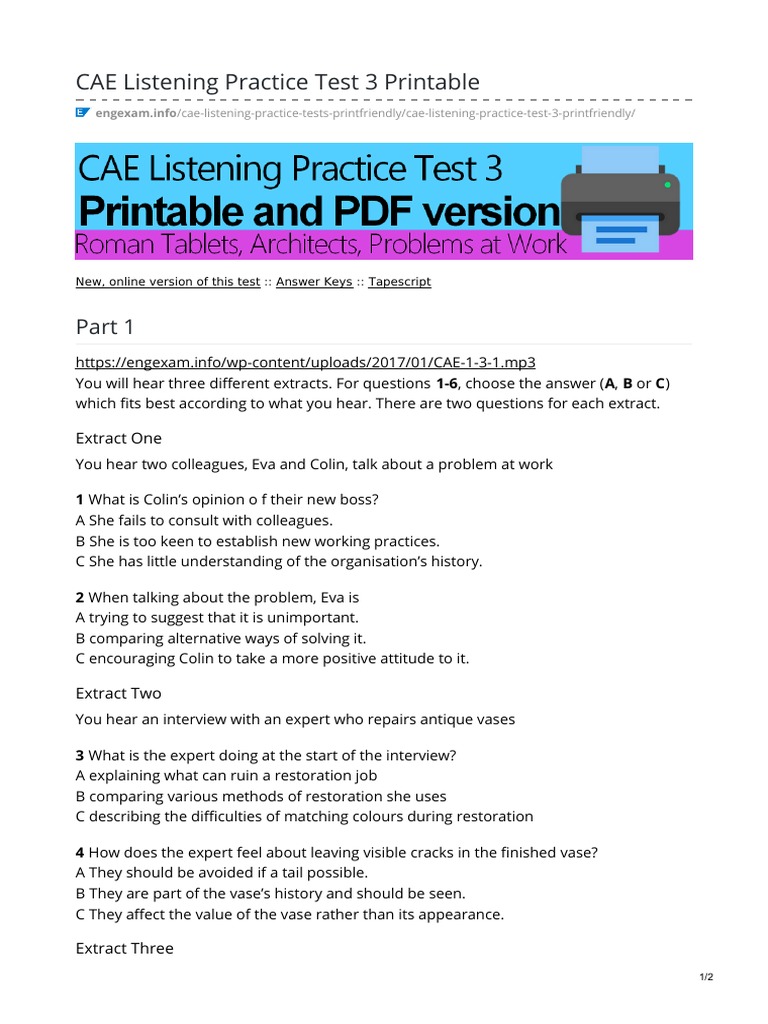 Engexam - info-CAE Listening Practice Test 3 Printable | PDF ...