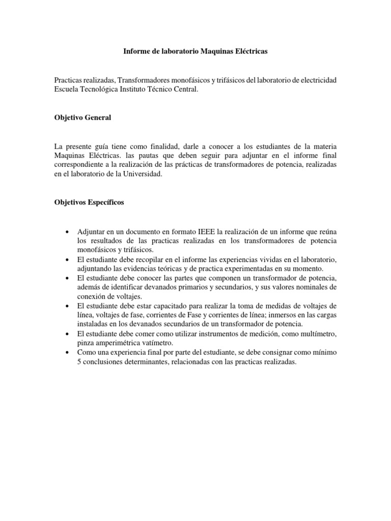 Laboratorio De Transformadores Maquinas Eléctricas Pdf