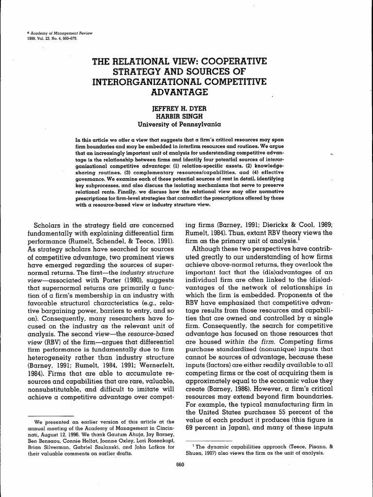 Dyer Singh The Relational View AMR 1998 PDF | PDF | Economies | Business