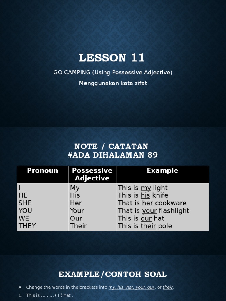 Possessive Adjectives in Camping Context | PDF