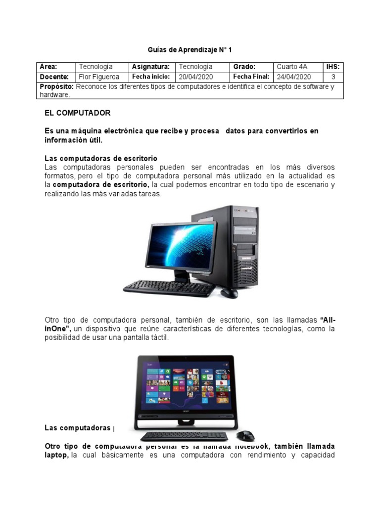 Introducción a Computadoras 4° Grado | PDF | Ordenador portátil ...