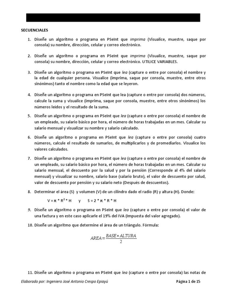 Algoritmos Propuestos Pseint20170610 Enunciados Pdf Algoritmos Matriz Matemáticas