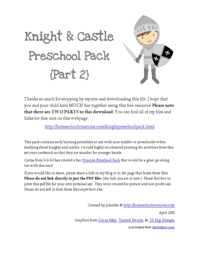 Knight Preschool Pack Part 2 | PDF | Leisure