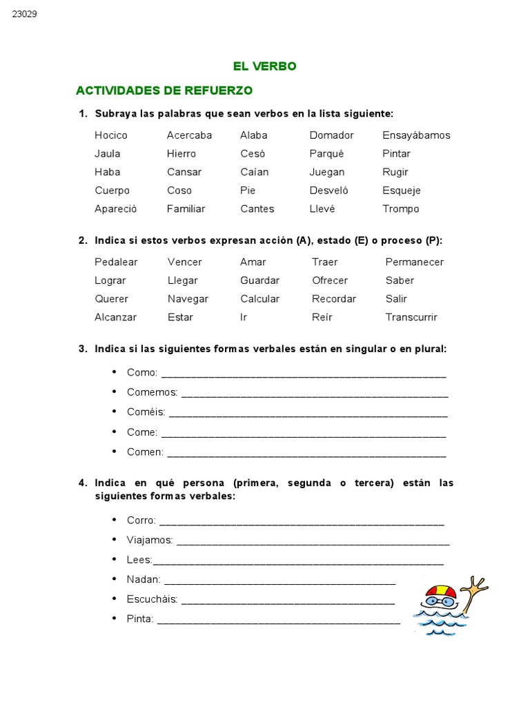 El Verbo Actividades De Refuerzo | Verbo | Conjugación gramatical