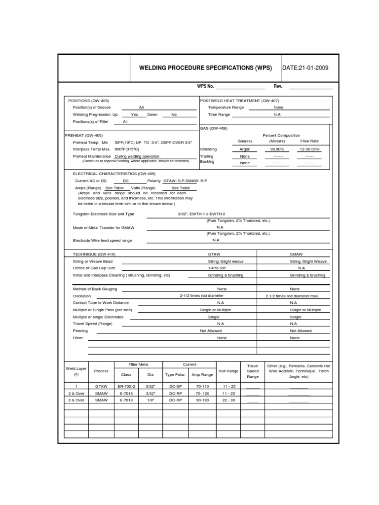 Welding Procedure Specifications (Wps): DATE:21-01-2009 | Applied And ...