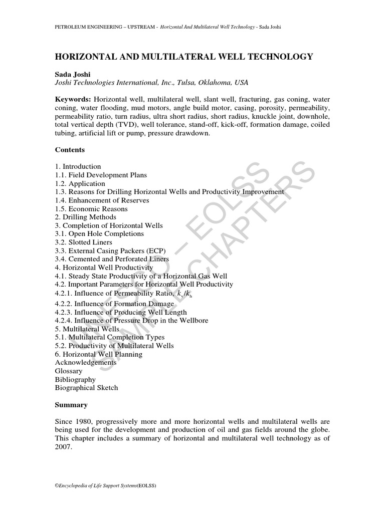 Horizontal Well - Sada Joshi | PDF | Petroleum Reservoir | Oil Well
