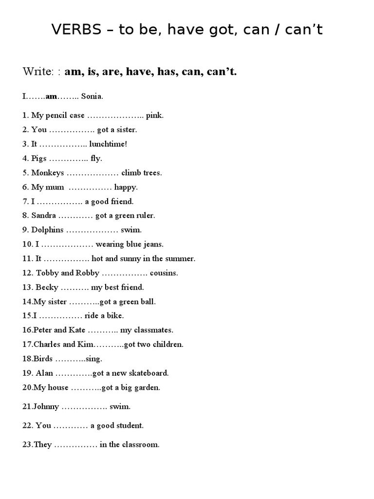 Verbs Am Is Are Have Got Can Cant - 54942 | PDF