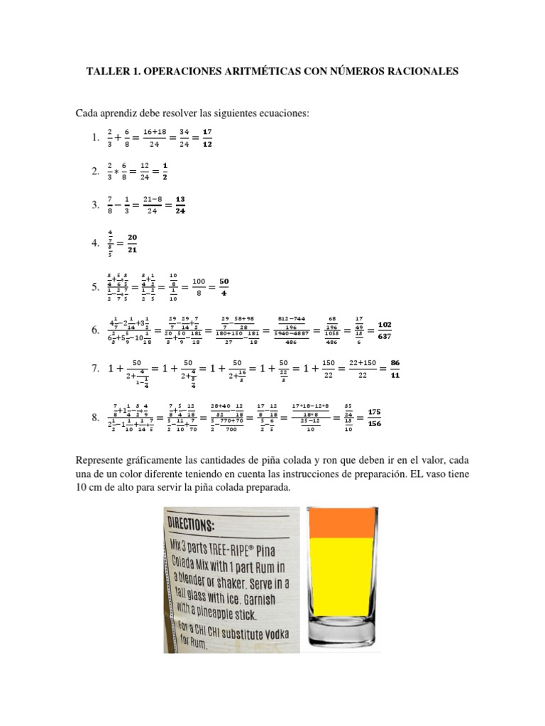 Taller 1. Operaciones Aritméticas Con Números Racionales PDF | PDF ...