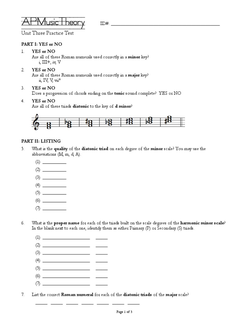 2019-2020 Unit 03 Practice Test | PDF | Chord (Music) | Minor Scale