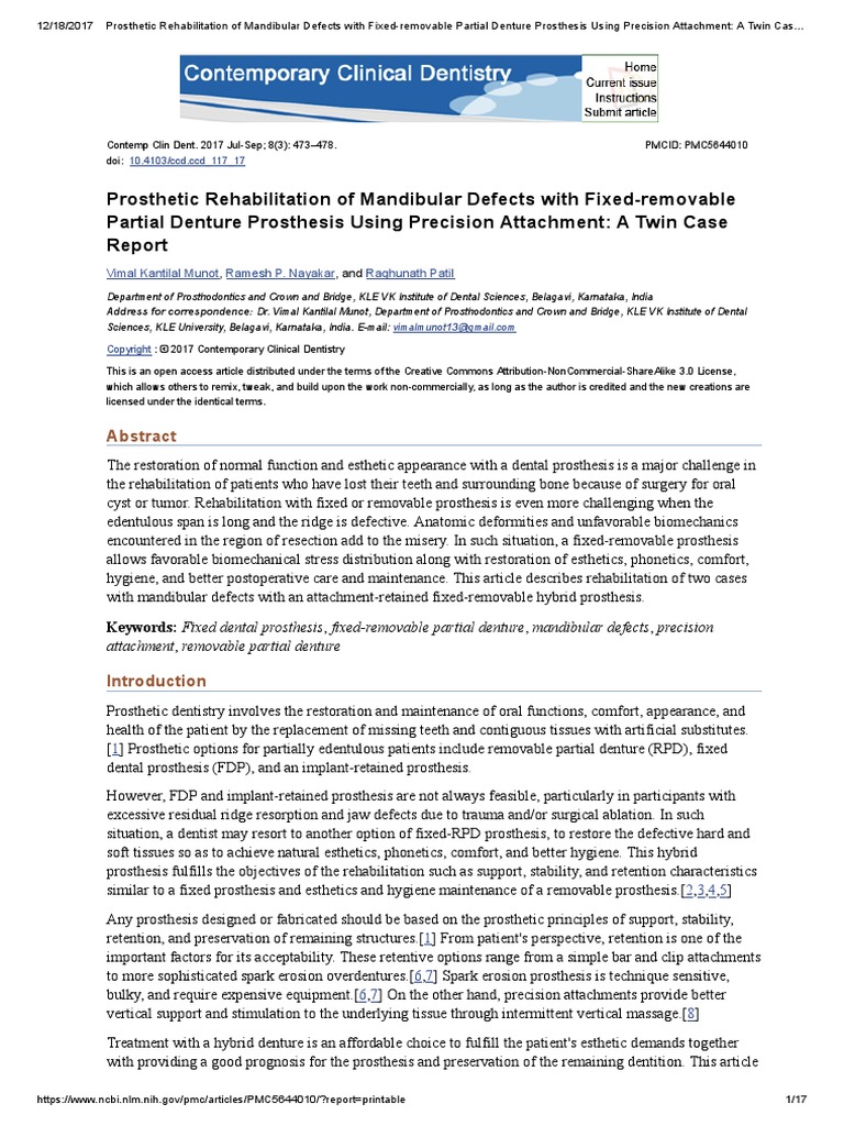 Prosthetic Rehabilitation of Mandibular Defects with Fixed-removable ...