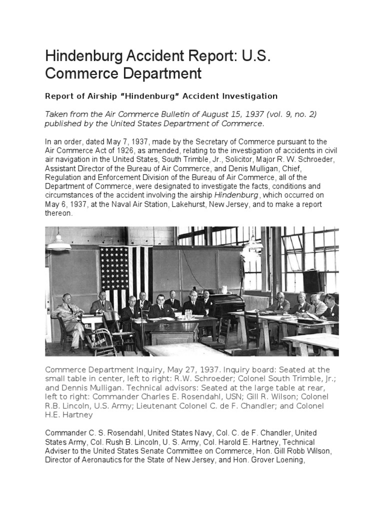 U.S. Commerce Department's Official Report on the Hindenburg Disaster ...