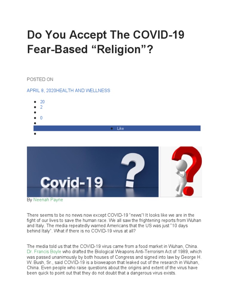 Do You Accept The COVID-19 Fear-Based "Religion"?: Posted On | PDF ...