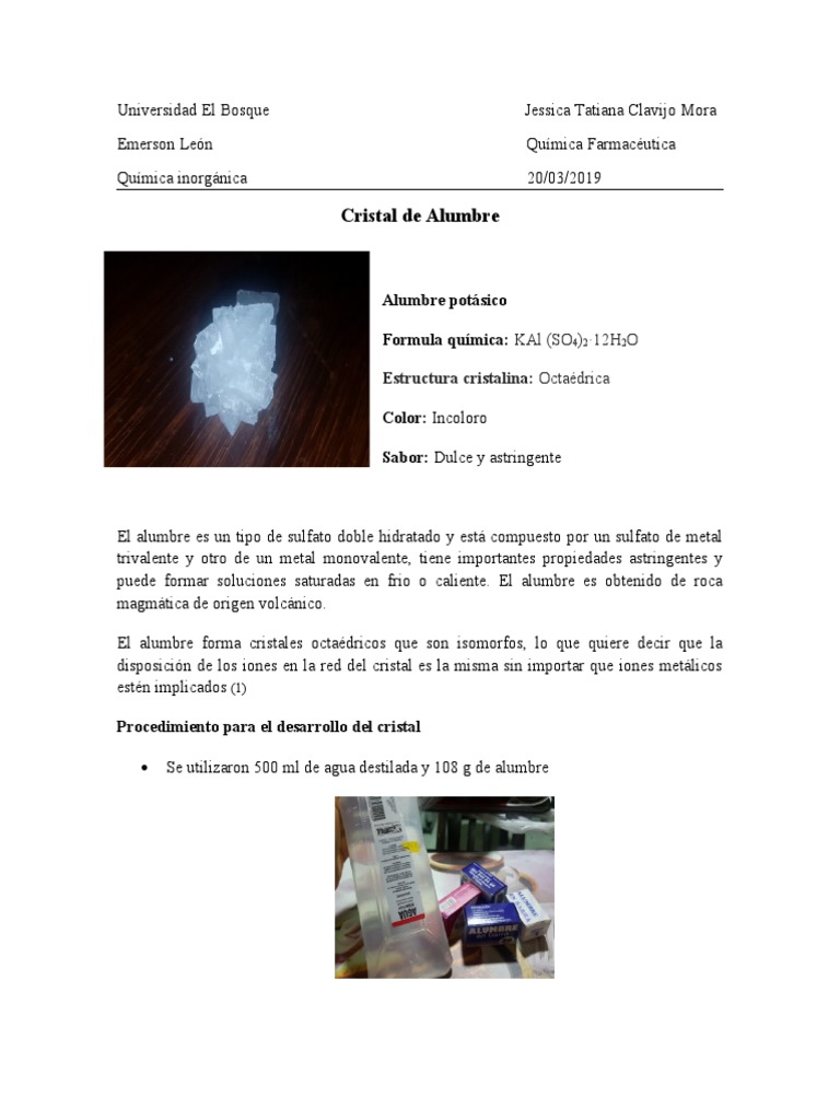 Composición y propiedades del alumbre | PDF