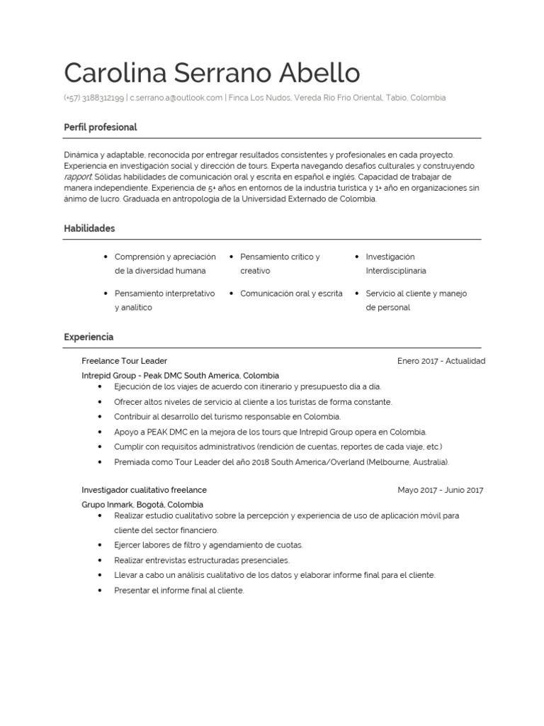 Carolina Serrano Abello CV ESPAÑOL FULL PDF | PDF | Colombia | Bogotá