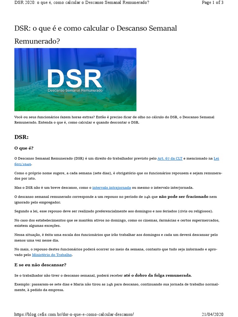 DSR o Que e Como Calcular Descanso | PDF | Hora extra | Trabalho