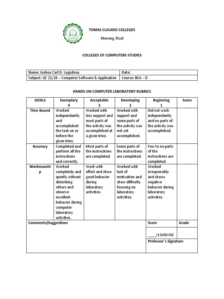 Assessing Computer Lab Performance: A Rubric for Hands-On Laboratory ...