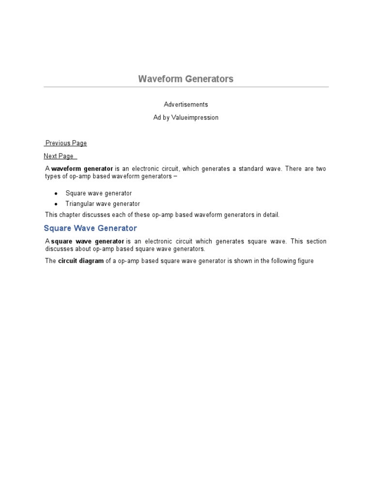 Waveform Generators: Square Wave Generator | PDF | Operational ...