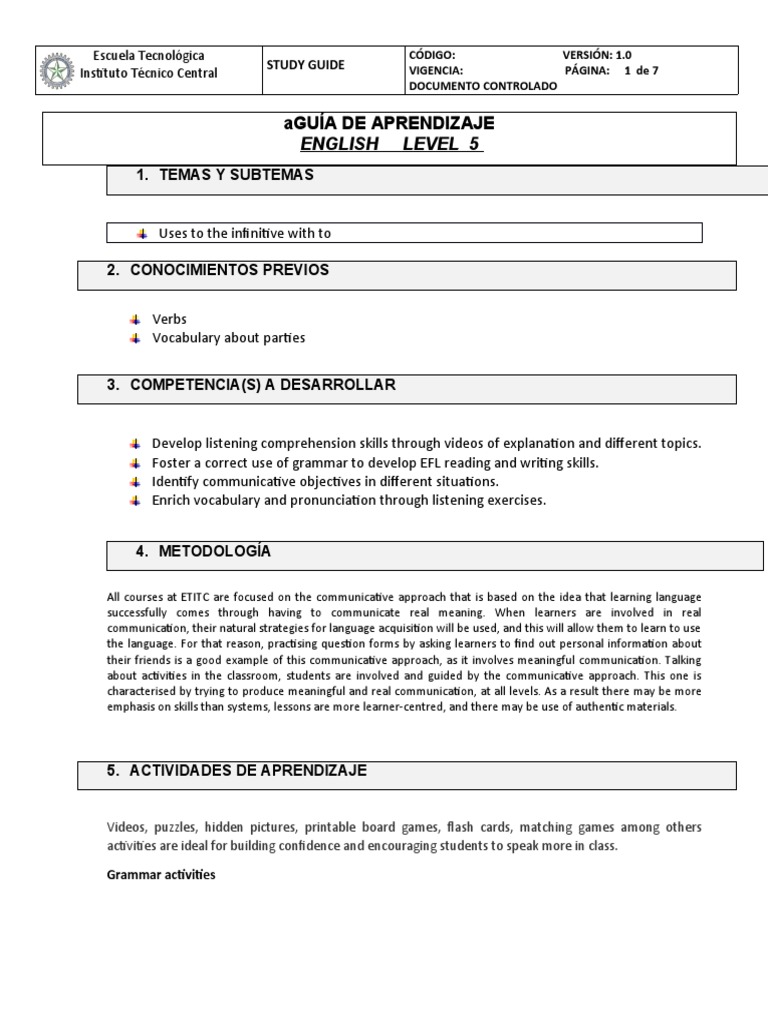 English Level 5 Study Guide for ESL | PDF | English Language | English ...