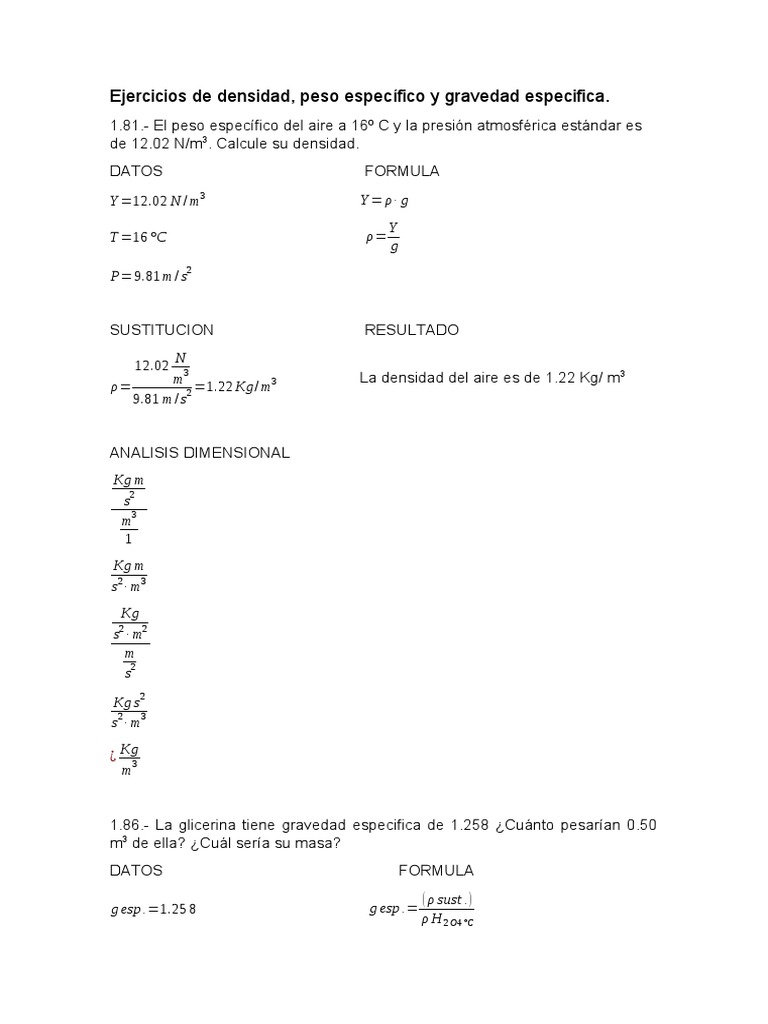 Ejercicios de Densidad | PDF | Física Aplicada e Interdisciplinaria ...